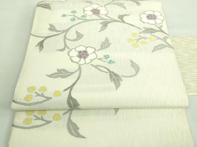 平和屋着物■極上　九寸名古屋帯　唐織　花唐草　蒸栗色地　逸品　DZAA7742kh5