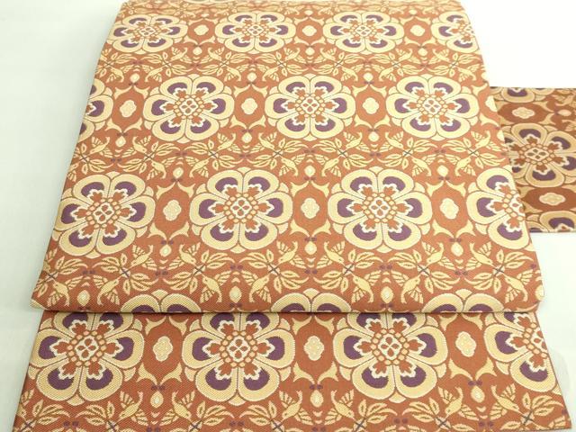 平和屋着物■極上　俵屋　人間国宝　喜多川平朗  有職織物　九寸名古屋帯　花鳥梅花文　桧皮色地　逸品　DZAA7748kh5