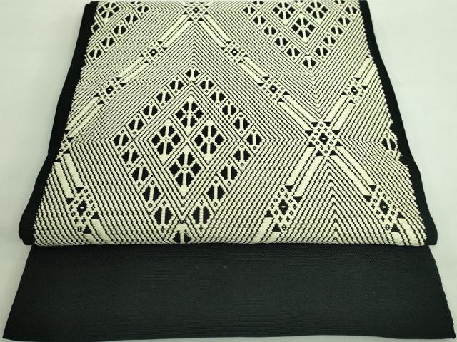 平和屋着物■極上　八寸名古屋帯　こぎん刺し　菱　黒地　逸品　DZAA7772kh5