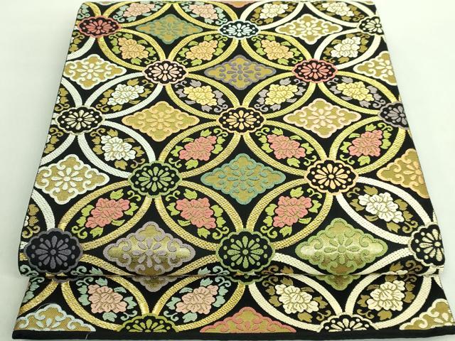 平和屋着物■極上　六通柄袋帯　唐織　名物裂類纂　黒地　金糸　逸品　DZAA7780kh5