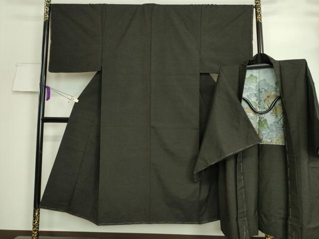 平和屋着物■極上　男性　紬　アンサンブル　長羽織　色無地　憲法黒茶色　逸品　未使用　DZAA7805kh5