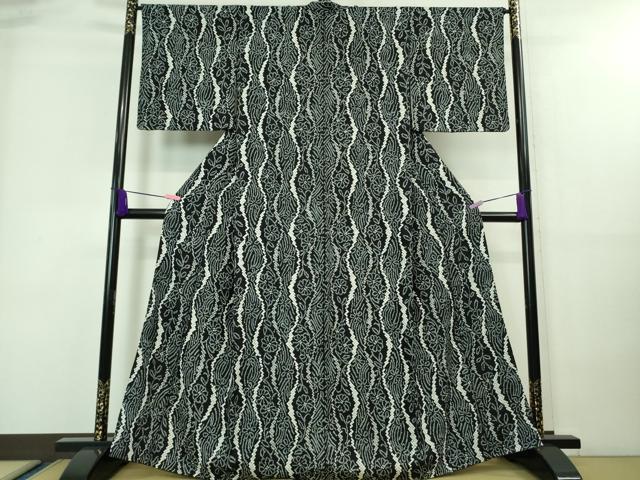 平和屋着物■極上　小紋　絞り　立涌花文　黒地　逸品　DZAA7836kh5