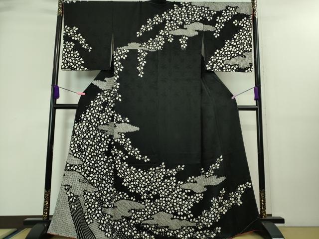 平和屋着物■極上　訪問着　絞り　枝垂れ花　霞文　黒地　鈴乃屋扱い　逸品　未使用　DZAA7837kh5