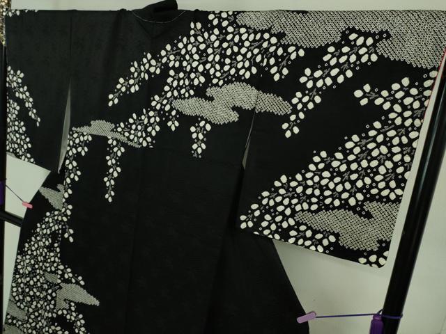 平和屋着物□極上 訪問着 絞り 枝垂れ花 黒地 逸品 DZAA7253kh5