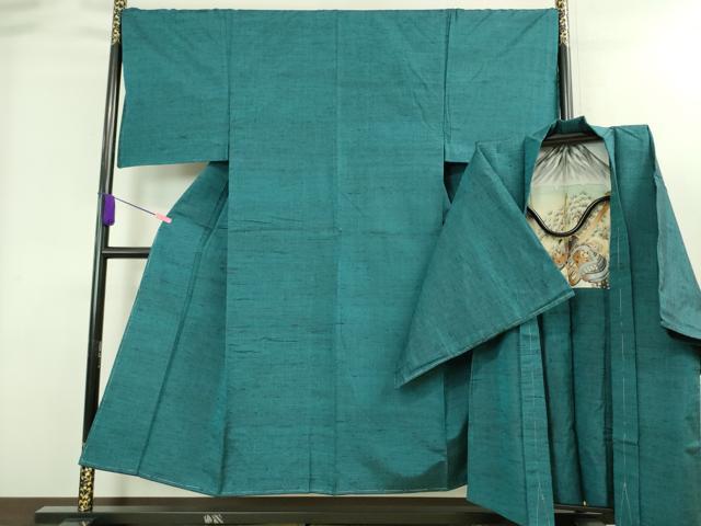 平和屋着物■極上　男性　紬　アンサンブル　キングサイズ　長羽織　濃青碧色地　逸品　未使用　DZAA7857kh5