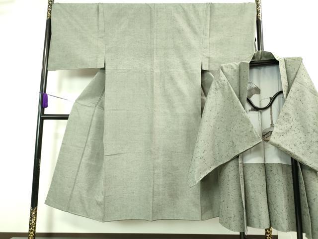 平和屋着物■極上　男性　紬　アンサンブル　キングサイズ　長羽織（髭紬）　薄墨色　逸品　未使用　DZAA7858kh5