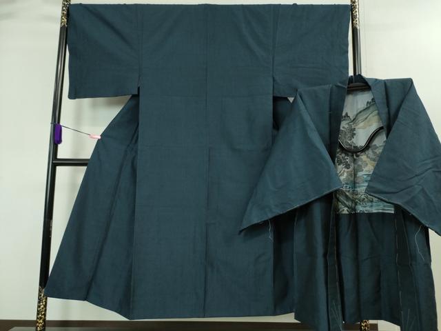 平和屋着物■極上　男性　お召　アンサンブル　長羽織　濃紺地　逸品　未使用　DZAA7861kh5