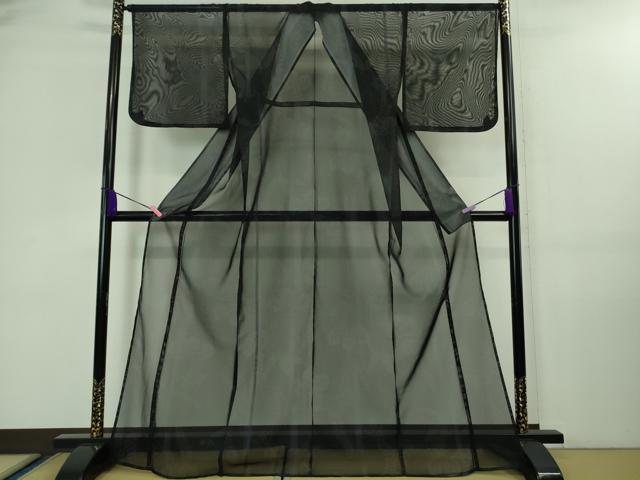 平和屋着物■極上　夏物　撫松庵　小紋　紗　笹竹花文　黒地　洗える着物　逸品　DZAA7873kh5