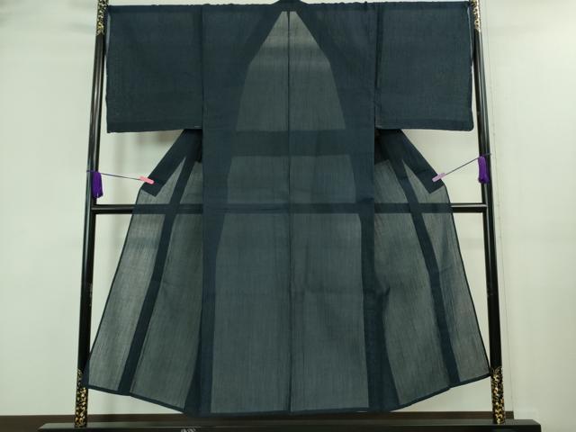 平和屋着物■極上　夏物　男性　本場小千谷ちぢみ　キングサイズ　麻　色無地　濃紺地　逸品　未使用　DZAA7876kh5