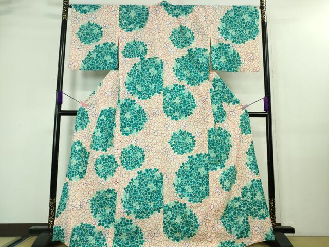 平和屋着物■極上　夏物　小紋・浴衣兼用　紅梅織　紫陽花　あじさい　洗える着物　逸品　DZAA7885kh5