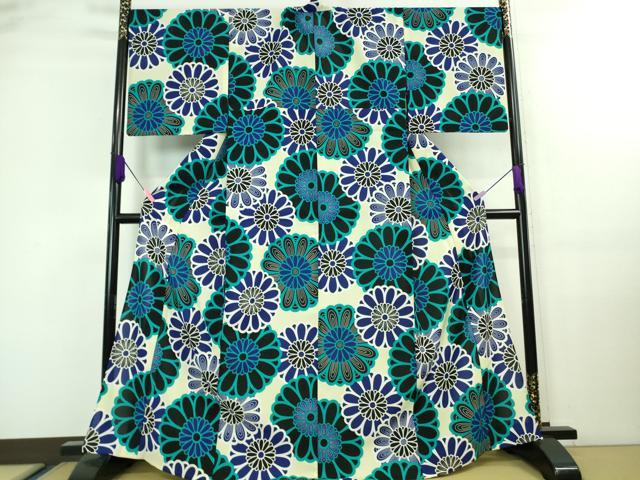 平和屋着物■極上　夏物　小紋・浴衣兼用　舞花文　和風館　セオアルファ　洗える着物　逸品　DZAA7886kh5