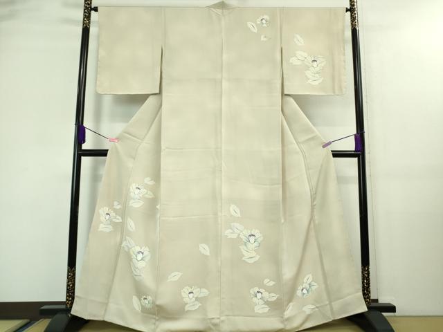 平和屋着物■極上　訪問着　手描き　椿　灰白色地　逸品　未使用　DZAA7899kh5