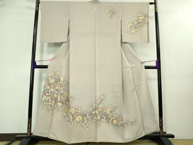 平和屋着物■極上　創業460年・千總　訪問着　更紗花文　灰桜色地　暈し染め　金彩　大丸扱い　逸品　DZAA7904kh5