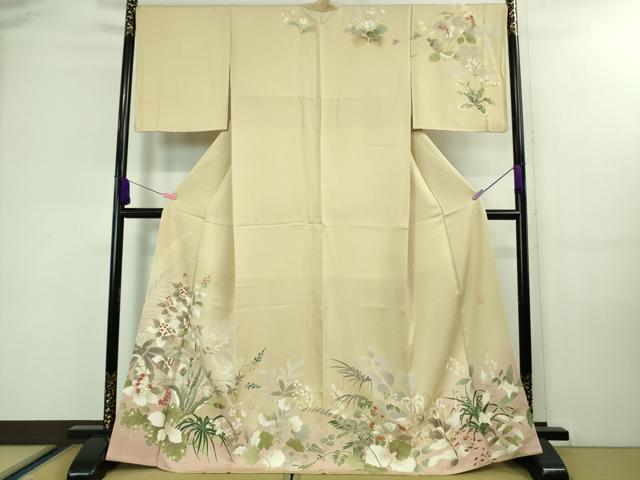 平和屋着物■極上　訪問着　作家物　駒刺繍　草花文　蒸栗色地　金彩　逸品　DZAA7920kh5