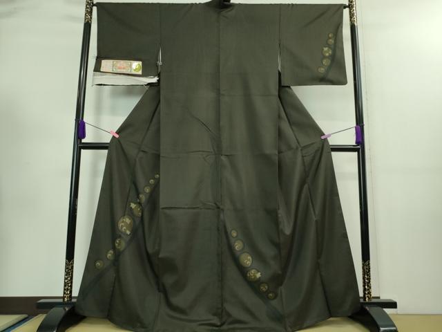 平和屋着物■極上　本場縞大島紬　訪問着　縞格子　立波に千鳥　上村絹織物謹製　証紙付き　逸品　DZAA7930kh5