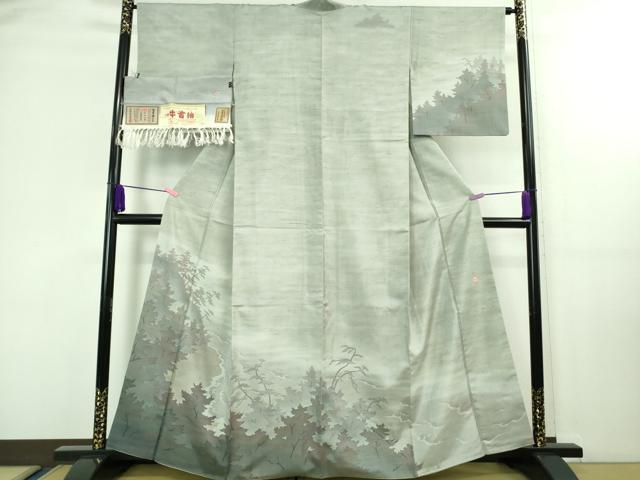 平和屋着物■極上　石川県指定無形文化財　牛首紬　白山工房　手織り　訪問着　浜松文　証紙付き　逸品　DZAA7934kh5