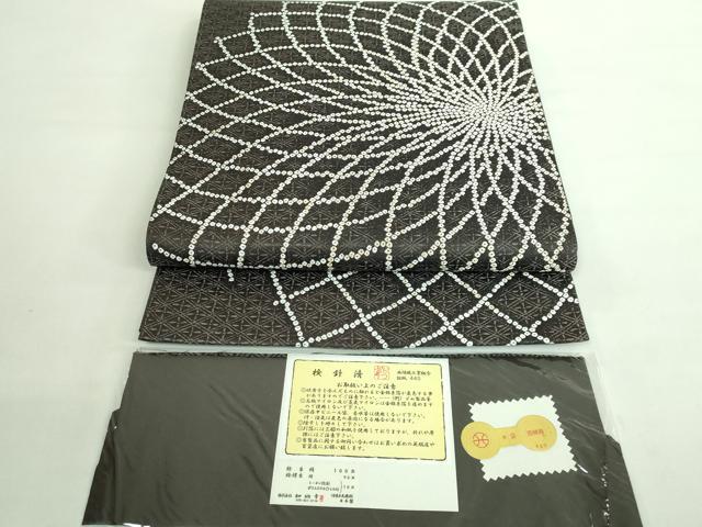平和屋着物■極上　西陣の名門　加納幸謹製　六通柄袋帯　花　黒地　証紙・反端付き　逸品　DZAA7952kh5