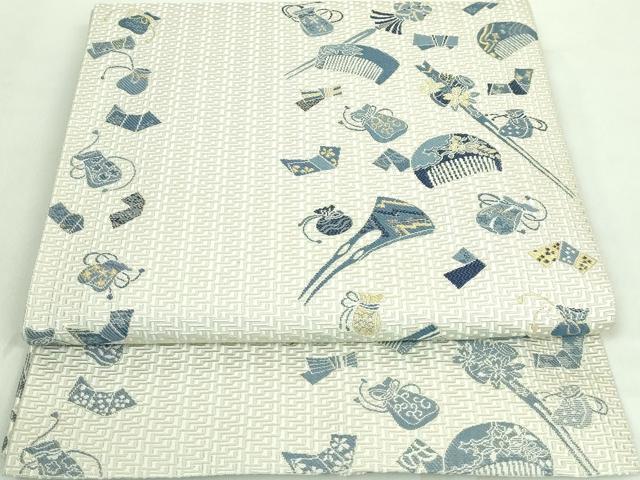 平和屋着物■極上　本場筑前博多織　八寸名古屋帯　本藍　櫛　簪　金糸　逸品　DZAA7999kh5