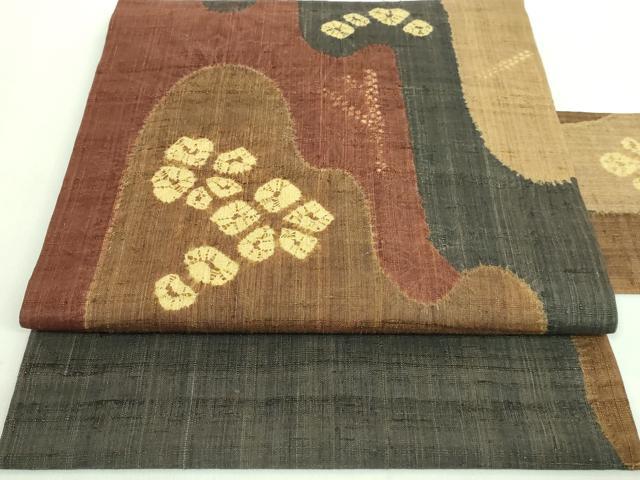 平和屋着物■極上　九寸名古屋帯　生紬地　絞り　霞文　逸品　DZAA8006kh5