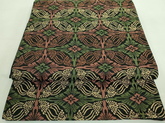 平和屋本店■極上　洛風林　工芸帯地　九寸開き名古屋帯　鳥襷文　黒地　逸品　DZAA8008kh5