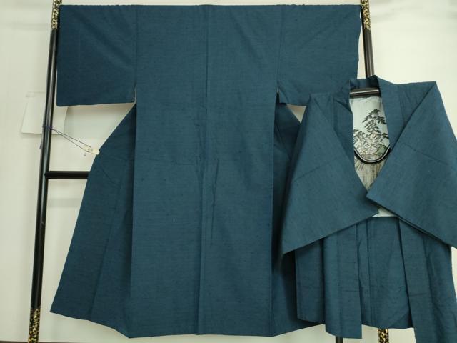 平和屋着物■極上　男性　紬　アンサンブル　色無地　紺色　逸品　DZAA8056kh5