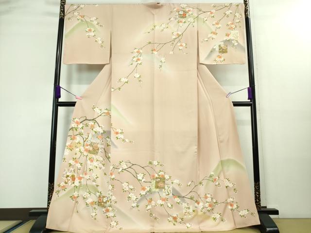 平和屋本店■極上　訪問着　友禅　枝桜　薄い一斤染色地　暈し染め　金彩　逸品　DZAA8070kh5