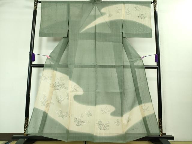 平和屋着物■極上　夏物　染織の名門　しょうざん  生紬　訪問着　手描き　草花文　豆がら茶色地　逸品　DZAA8077kh5