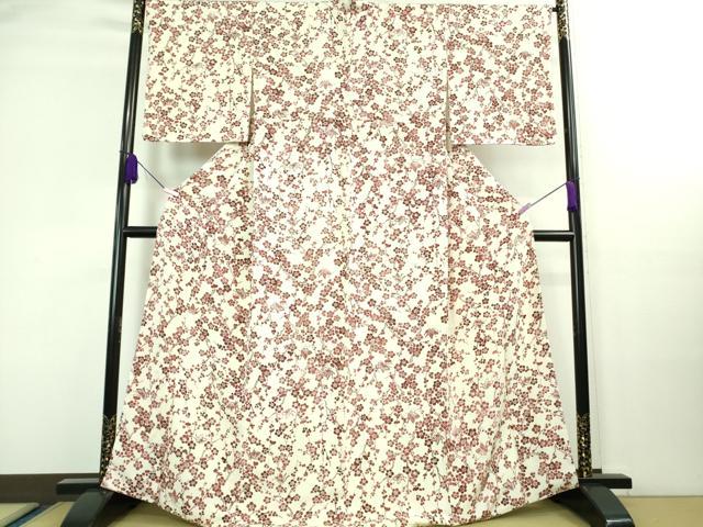 平和屋着物■極上　小紋　型染　舞蝶梅文　象牙色地　鬼しぼ縮緬　逸品　未使用　DZAA8089kh5