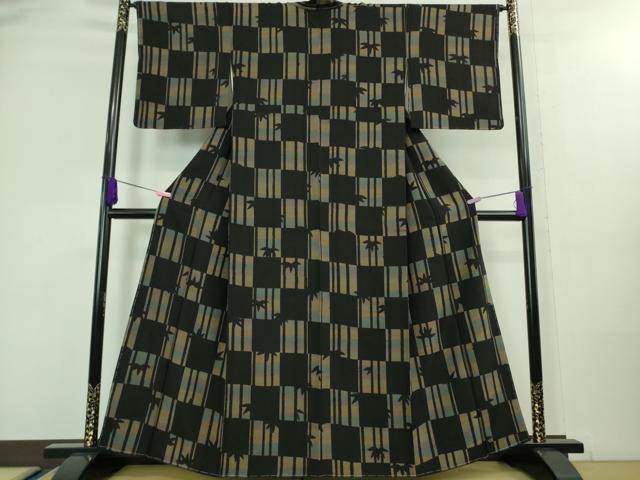 平和屋着物■極上　小紋　市松　笹　黒地　逸品　未使用　DZAA8124kh5