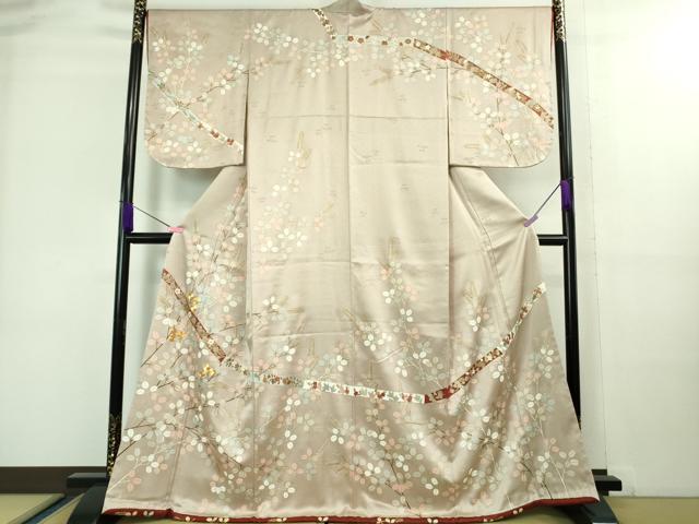 平和屋着物●銀座きしや　訪問着　駒刺繍　熨斗草花文　金彩　正絹　逸品　未使用　CAAZ2426ut 平和屋着物○銀座きしや 訪問着 駒刺繍 菱吉祥花文 金彩 正絹 逸品