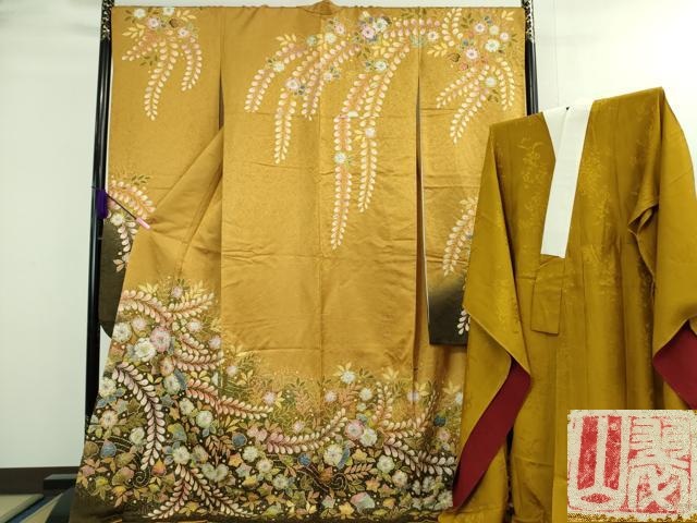 平和屋着物■極上 越後十日町の一流染匠 桐屋 翠山工房 振袖・長襦袢セット 辻が花 暈し染め 金通し地 やまと誂製 逸品 DZAA8163kh5