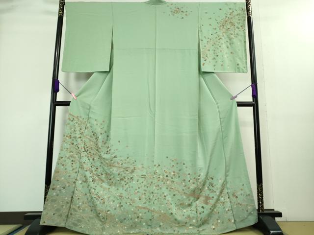 平和屋着物■極上　中国三大刺繍 スワトウ刺繍 汕頭刺繍 総刺繍 訪問着 吉祥花文 青竹色地　金糸　やまと誂製　逸品　未使用　DZAA8181kh5