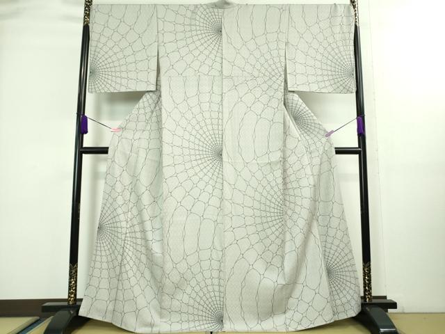 平和屋着物■極上　小紋　お召地　綺粋庵　白鼠色地　反端付き　逸品　DZAA8183kh5