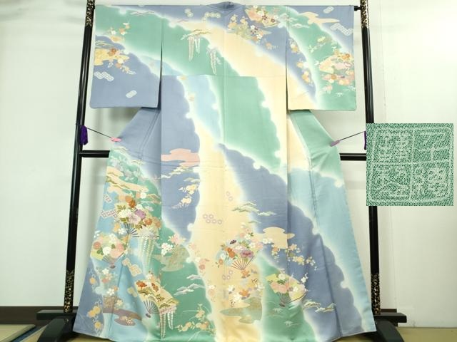 平和屋本店■極上　創業460年・千總　訪問着　駒刺繍　扇面吉祥花文　暈し染め　金彩　逸品　DZAA8193kh5