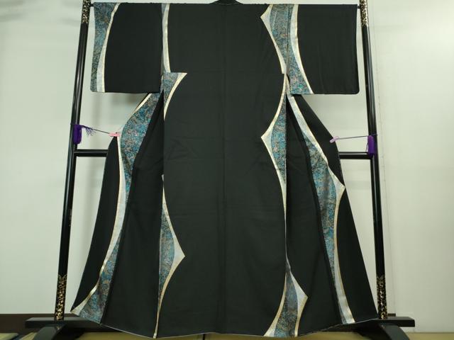 平和屋着物■極上　小紋　唐草文　黒地　金銀彩　逸品　未使用　DZAA8225kh5