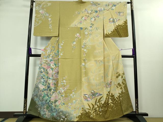平和屋着物■極上　訪問着　鴛鴦　吉祥花文　たたき染め　暈し染め　金彩　逸品　未使用　DZAA8239kh5