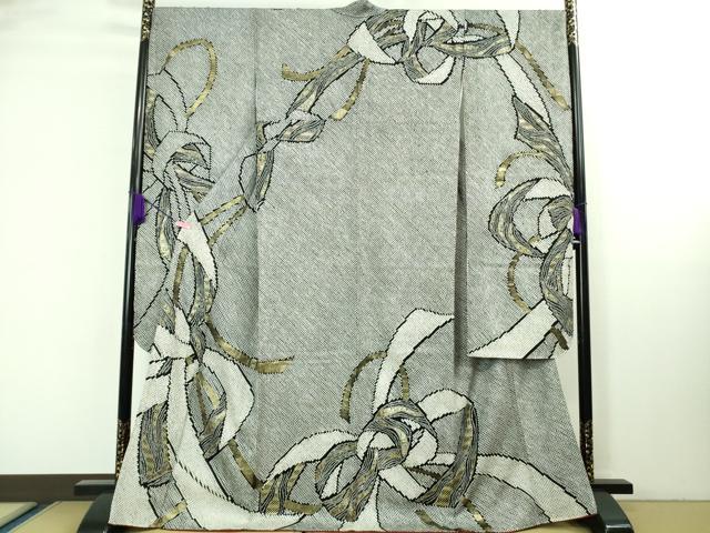 平和屋着物■極上　振袖　総絞り　結び紐文　黒地　金彩　逸品　DZAA8245kh5