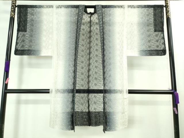 平和屋本店■極上 シルクオーガンジー 長羽織 スリーシーズン 春夏秋 塵除け 刺繍 花尽くし 暈し染め 反端付き　逸品　未使用　DZAA8249kh5