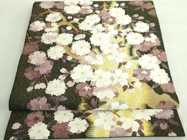 平和屋本店■極上　綴れ　京の名門　じゅらく謹製　帝王紫　太鼓柄袋帯　夜桜　金糸　反端付き　逸品　DZAA8253kh5