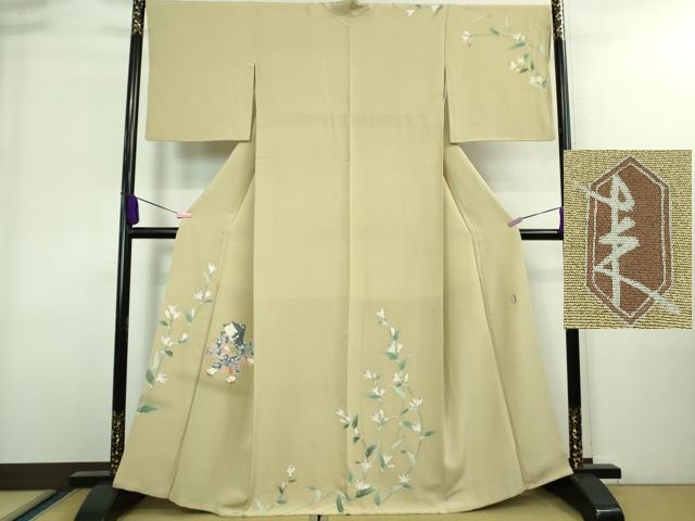 平和屋本店■極上　二代目・由水十久　本加賀友禅　訪問着　杜鵑草　白橡色地　大丸扱い　逸品　DZAA8328kh5