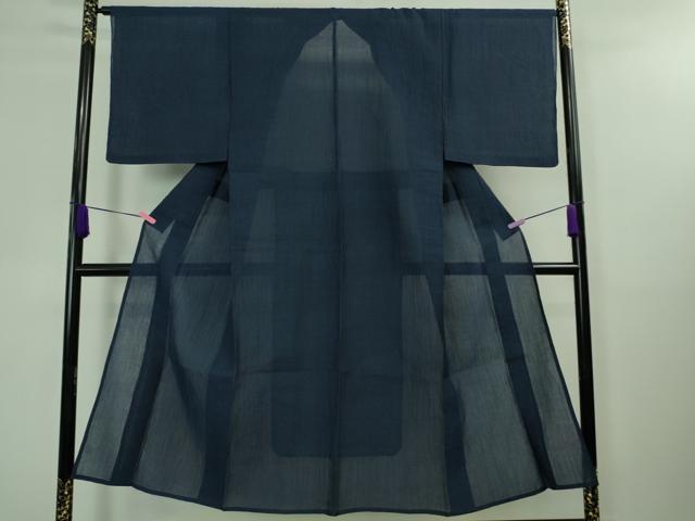 平和屋着物■極上　夏物　男性　本場小千谷ちぢみ　麻　色無地　留紺色　逸品　DZAA8361kh5