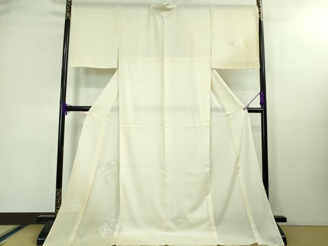 平和屋本店■極上　夏物　訪問着　絽　銀駒刺繍　総刺繍　花菱文　象牙色地　暈し染め　ロング丈　銀糸　逸品　未使用　DZAA8383kh5