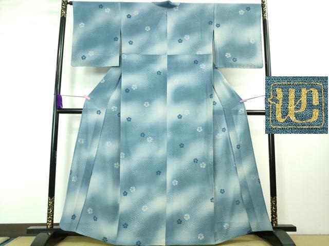 平和屋本店■極上　夏物　池田重子コレクション　小紋　絽縮緬　流水花文　暈し染め　銀彩　伊と幸　反端付き　逸品　未使用　DZAA8384kh5