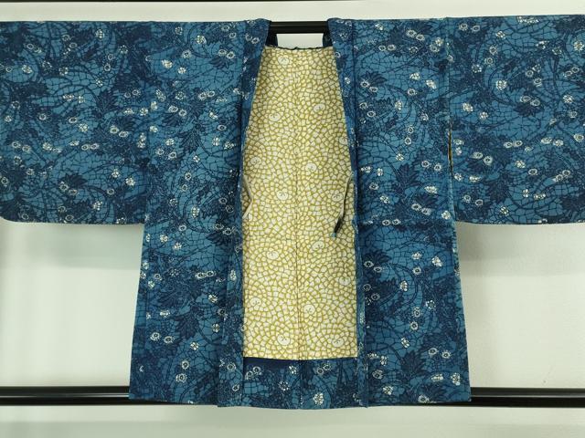 平和屋着物■極上　浦野理一　型染　羽織　草花文　鬼しぼ縮緬　羽織紐付き　逸品　DZAA8405kh5