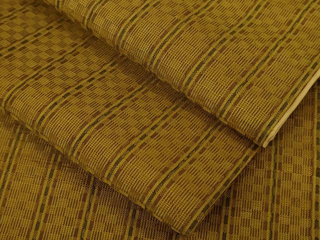 平和屋本店■極上　本場黄八丈　市松綾織　紬　間道　逸品　DZAA8420kh5