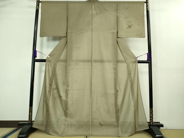 平和屋着物■極上　訪問着　無双　紗袷　紗×紗　手描き　笹竹に雀　空五倍子色地　逸品　DZAA8423kh5