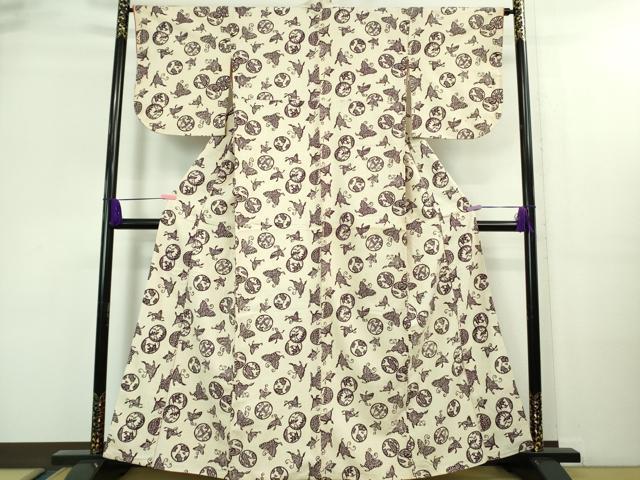 平和屋本店■極上　浦野理一　経節紬　舞蝶花丸文　逸品　DZAA8443kh5