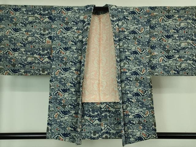 平和屋着物■極上　浦野理一　型染　羽織　風景文　鬼しぼ縮緬　羽織紐付き　逸品　DZAA8447kh5