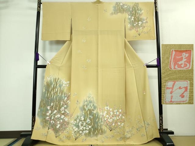 平和屋着物■極上　京加賀友禅　松本健一　訪問着　松梅文　芥子色地　暈し染め　逸品　DZAA8457kh5