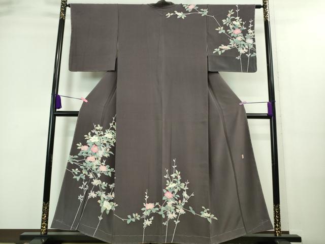 平和屋着物■極上　十日町友禅　女流作家　遠田藤舟　訪問着　枝椿　濃鼠色地　逸品　未使用　DZAA8458kh5